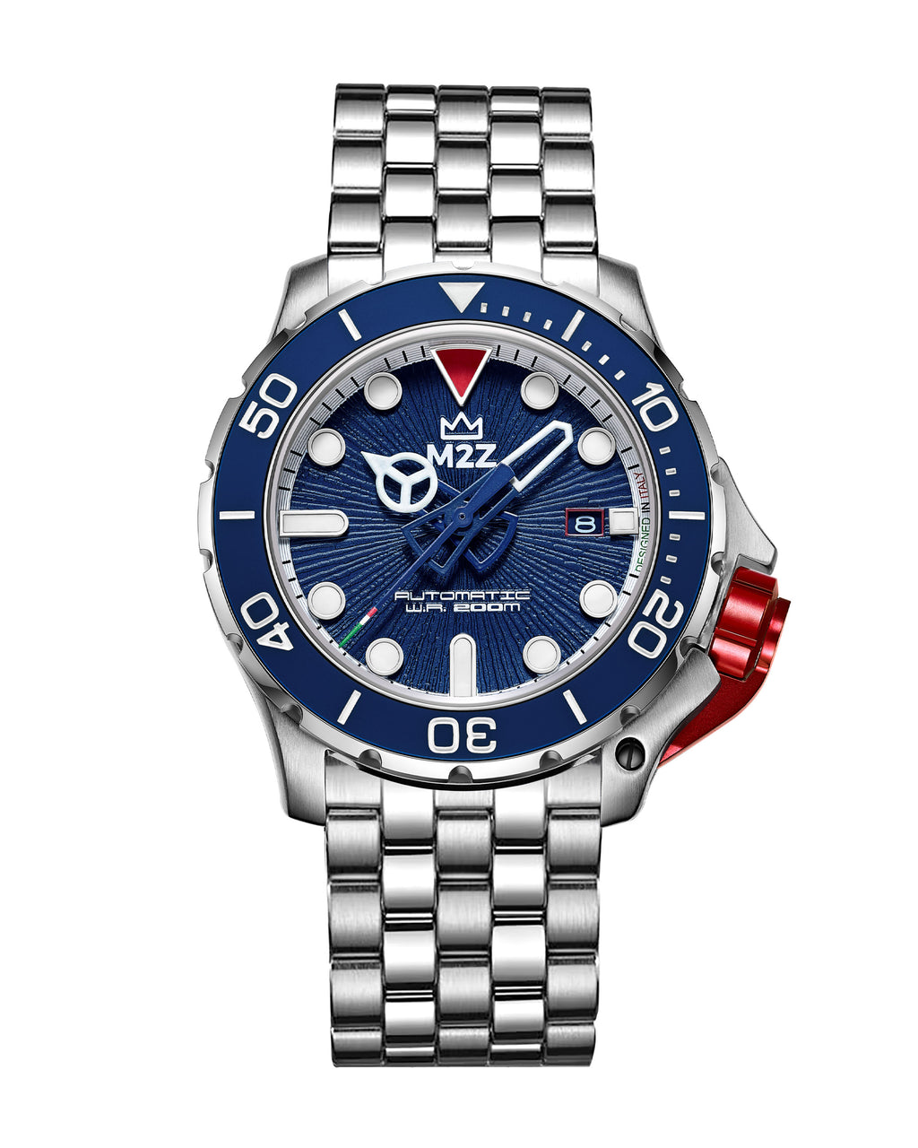 Monoblock diver watch 200 meters - stainless steel strap - red blue ...